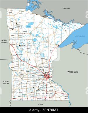 High detailed Minnesota road map with labeling Stock Vector Image & Art ...