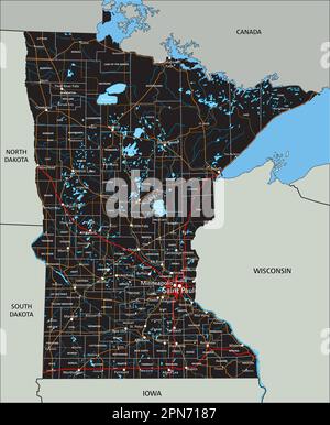 High detailed Minnesota road map with labeling Stock Vector Image & Art ...