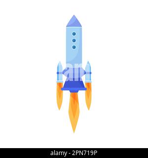 Blue rocket with orange jet steam cartoon illustration Stock Vector ...