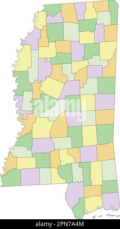 Mississippi - Highly detailed editable political map with labeling ...