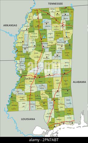 Mississippi - Highly detailed editable political map with labeling ...