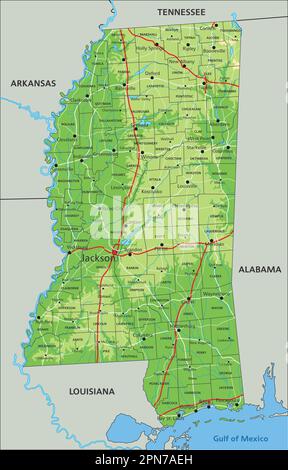 High detailed Mississippi road map with labeling Stock Vector Image ...