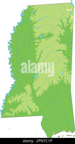 High detailed Mississippi physical map with labeling Stock Vector Image ...