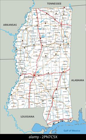 High detailed Mississippi road map with labeling Stock Vector Image ...