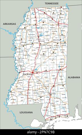 High detailed Mississippi road map with labeling Stock Vector Image ...