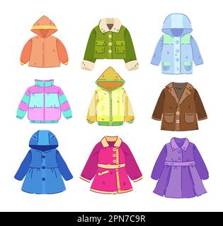 Kids coats and jackets cartoon illustration set Stock Vector Image ...