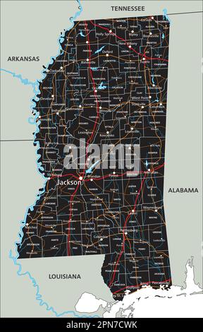 High detailed Mississippi road map with labeling Stock Vector Image ...