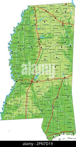 High detailed Mississippi road map with labeling Stock Vector Image ...