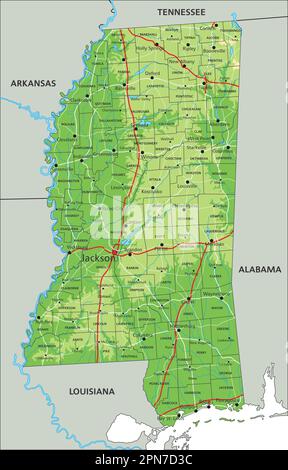 High detailed Mississippi road map with labeling Stock Vector Image ...