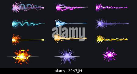 Laser gun beams. Cartoon power blast effects, energy weapon strike 2D ...