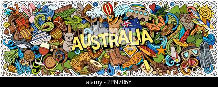 Vector illustration with Australia theme doodles. Hand drawn and eye ...
