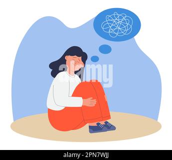 A girl sitting with crying expression illustration Stock Vector Image & Art - Alamy