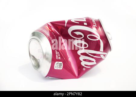 Crumpled crushed Coca Cola can. On white background Stock Photo - Alamy