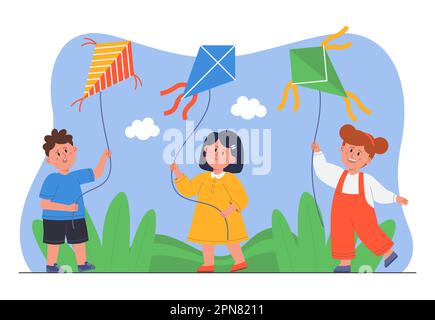 Spring Boy Flying a Kite Cartoon Colored Clipart Stock Vector Image ...