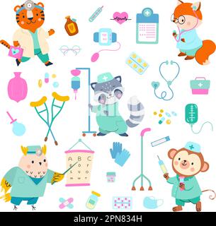 Funny animals doctors. Cartoon animal in doctor and nurse uniform ...