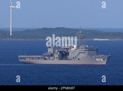 Crew members of the Chihaya, a submarine rescue ship of the Japan ...