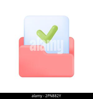 3d cartoon style folder with approved document icon Stock Vector Image ...