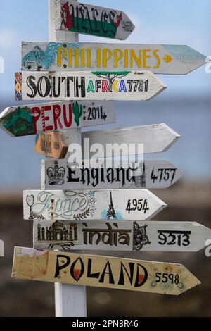 Country distance sign, showing the direction and distance to countries ...
