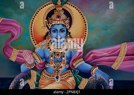 Sri Krishnan hindu temple. The blue-skinned Krishna is the hindu deity ...