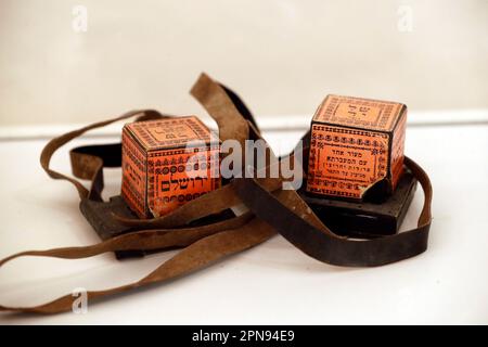 Jewish Museum of Florida. Old Tefillin also called phylacteries. Set of ...