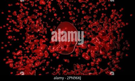 Exploding liquid sphere. Floating blood splatter. 3d render ...