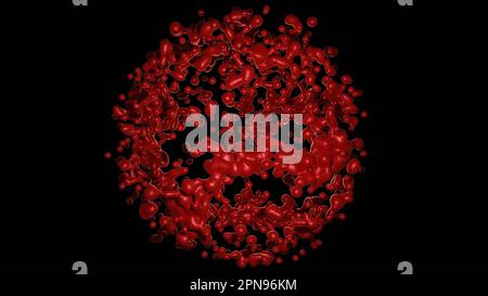 Exploding liquid sphere. Floating blood splatter. 3d render ...
