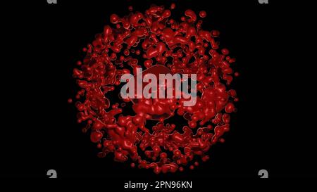 Exploding liquid sphere. Floating blood splatter. 3d render ...