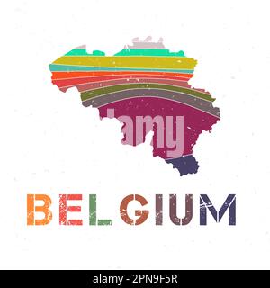 Belgium map. Map of the country with beautiful geometric waves in red ...
