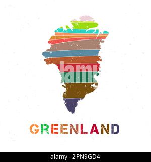 Greenland map. Map of the country with beautiful geometric waves in red ...