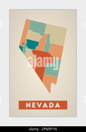 Nevada map. US state poster with colored regions. Old grunge texture ...