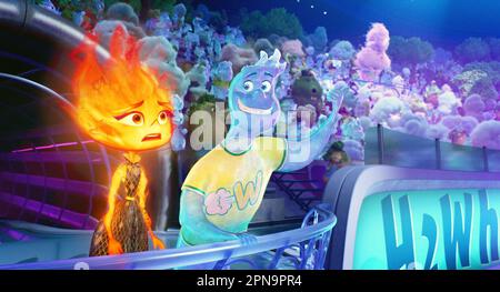 ELEMENTAL, from left: Wade (voice: Mamoudou Athie), Ember (voice: Leah ...