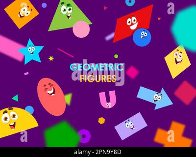 Cute math figures, geometric shapes characters with faces. Abstract ...