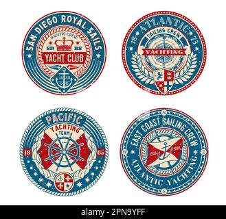 Yacht club retro patch, regatta team grunge badge. Yachting race crew ...