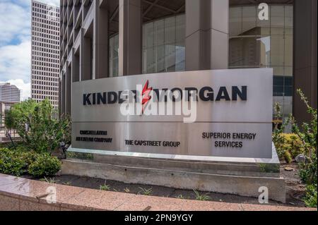 Hoston, Texas - April 8, 2023: Kinder Morgan sign on an office tower in ...