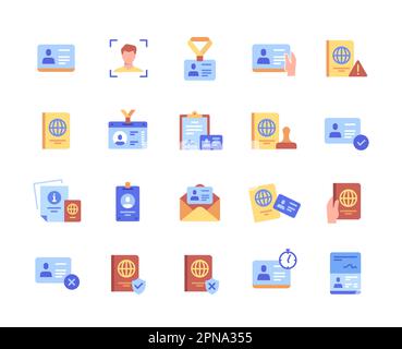 Identification card icons set cartoon vector. Driver license and identity card. Access control ...