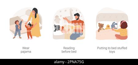Bedtime rituals for kids isolated cartoon vector illustration set ...