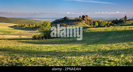 View of the rock formation Helfenstein at Hoher Doernberg in the ...