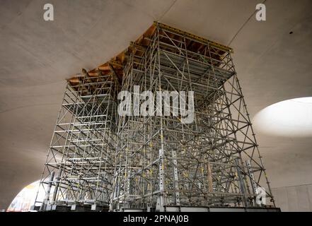Scaffolding on chalice pillar in the cathedral, Construction Site Open ...