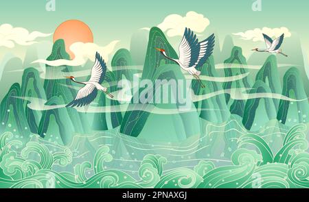 Chinese landscape cartoon illustration Stock Vector Image & Art - Alamy