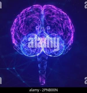 Brain. Brain with synapses and glowing neurons. Conceptual image of the birth of an idea ...