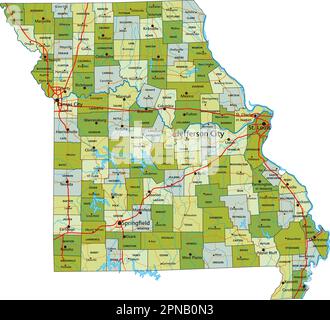 Missouri - Highly detailed editable political map with labeling Stock ...