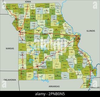 Missouri - Highly detailed editable political map with labeling Stock ...