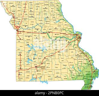 High detailed Missouri road map with labeling Stock Vector Image & Art ...