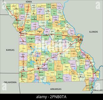 Missouri - Highly detailed editable political map with labeling Stock ...