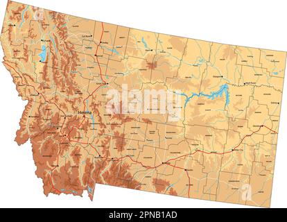 Highly detailed Montana physical map with labeling Stock Vector Image ...