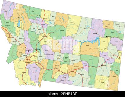 Montana - Highly detailed editable political map with labeling Stock ...