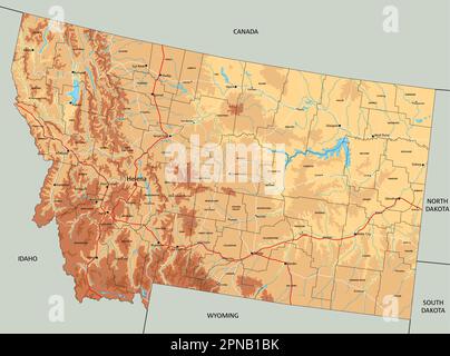 Highly detailed Montana physical map with labeling Stock Vector Image ...
