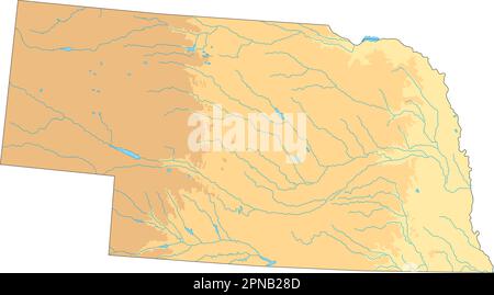 High detailed Nebraska physical map with labeling Stock Vector Image & Art - Alamy