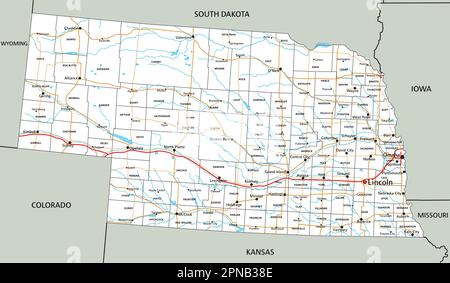 High detailed Nebraska road map with labeling Stock Vector Image & Art ...