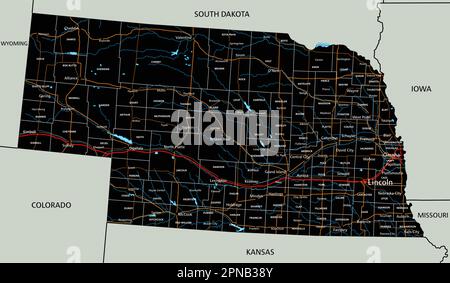 High detailed Nebraska road map with labeling Stock Vector Image & Art ...